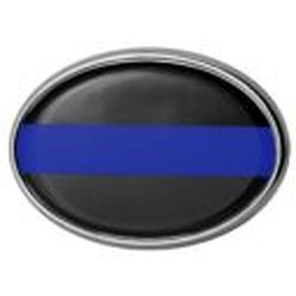 Police Blue Line Oval Chrome Auto Emblem