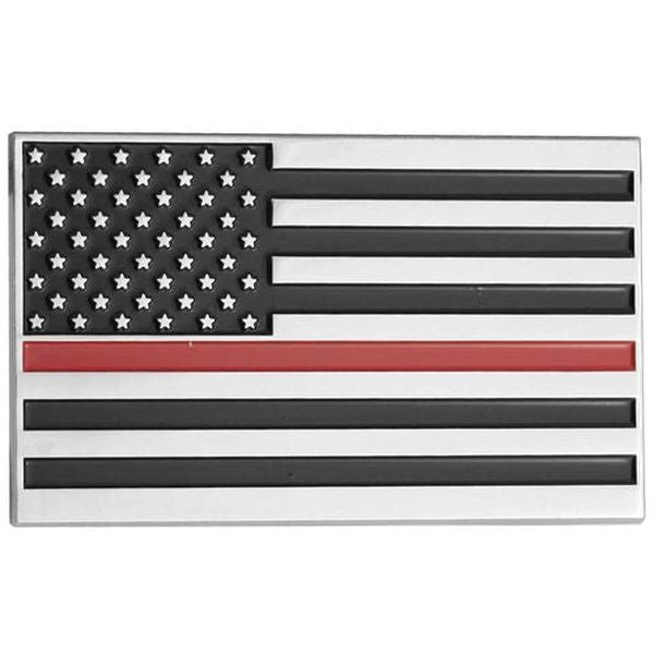American Flag Thin Red Line (Fire) Metal Auto Emblem – Honor Country