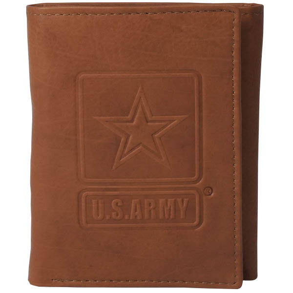 U.S. Army Star Embossed on 100% Brown Trifold Wallet