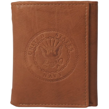 United States Navy Crest Embossed on 100% Leather Trifold Wallet ...